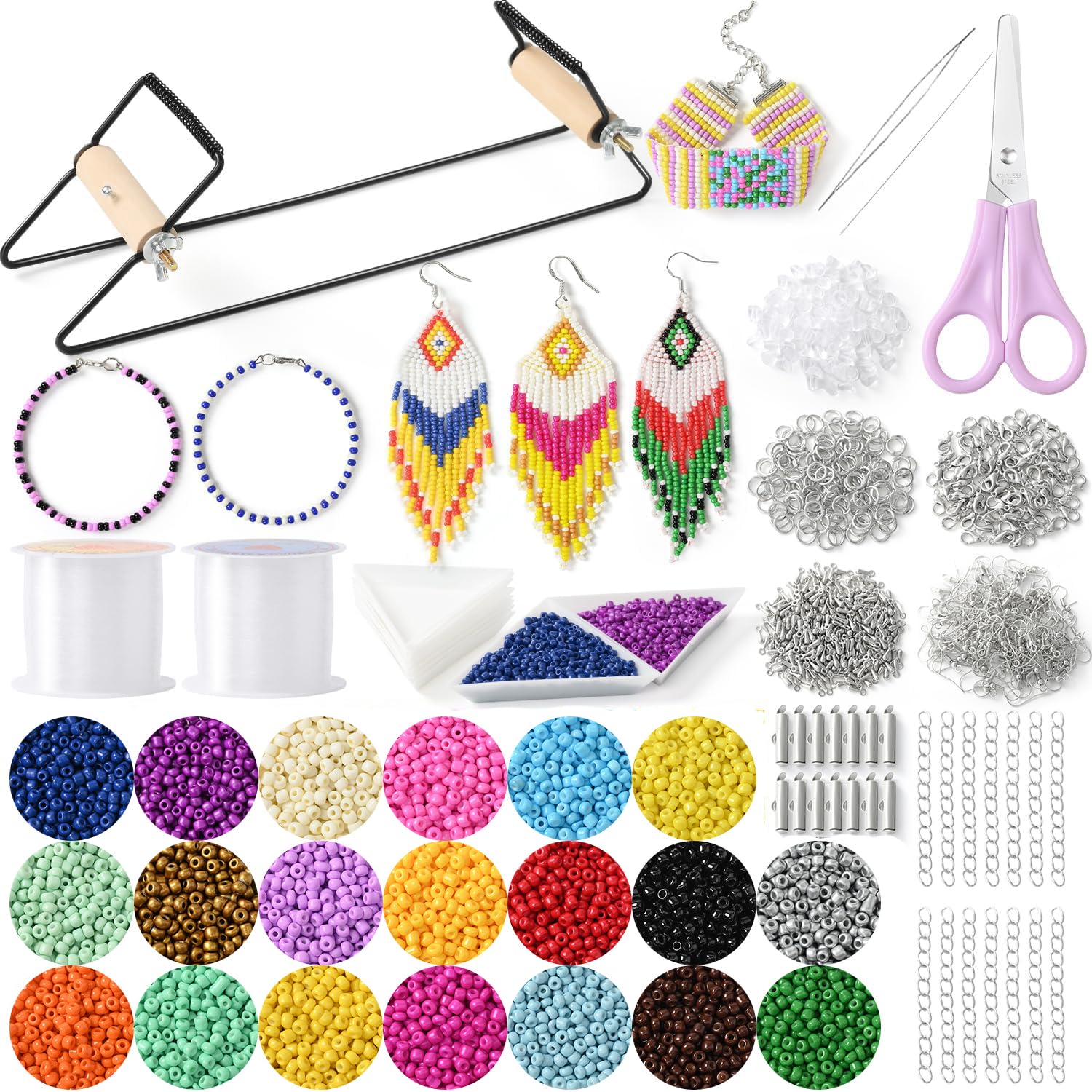 MULTIONS Seed Bead Loom Kit,10566 PCS Bead Loom Kit Includes 20 Colors ...