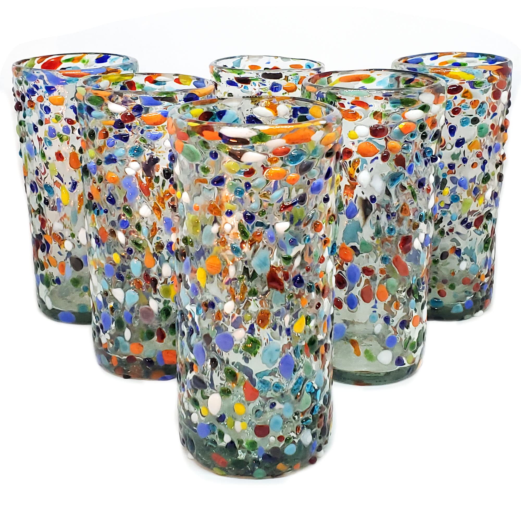 MexHandcraft Confetti Rocks 20 oz Tall Iced Tea Glasses, set of 6 ...