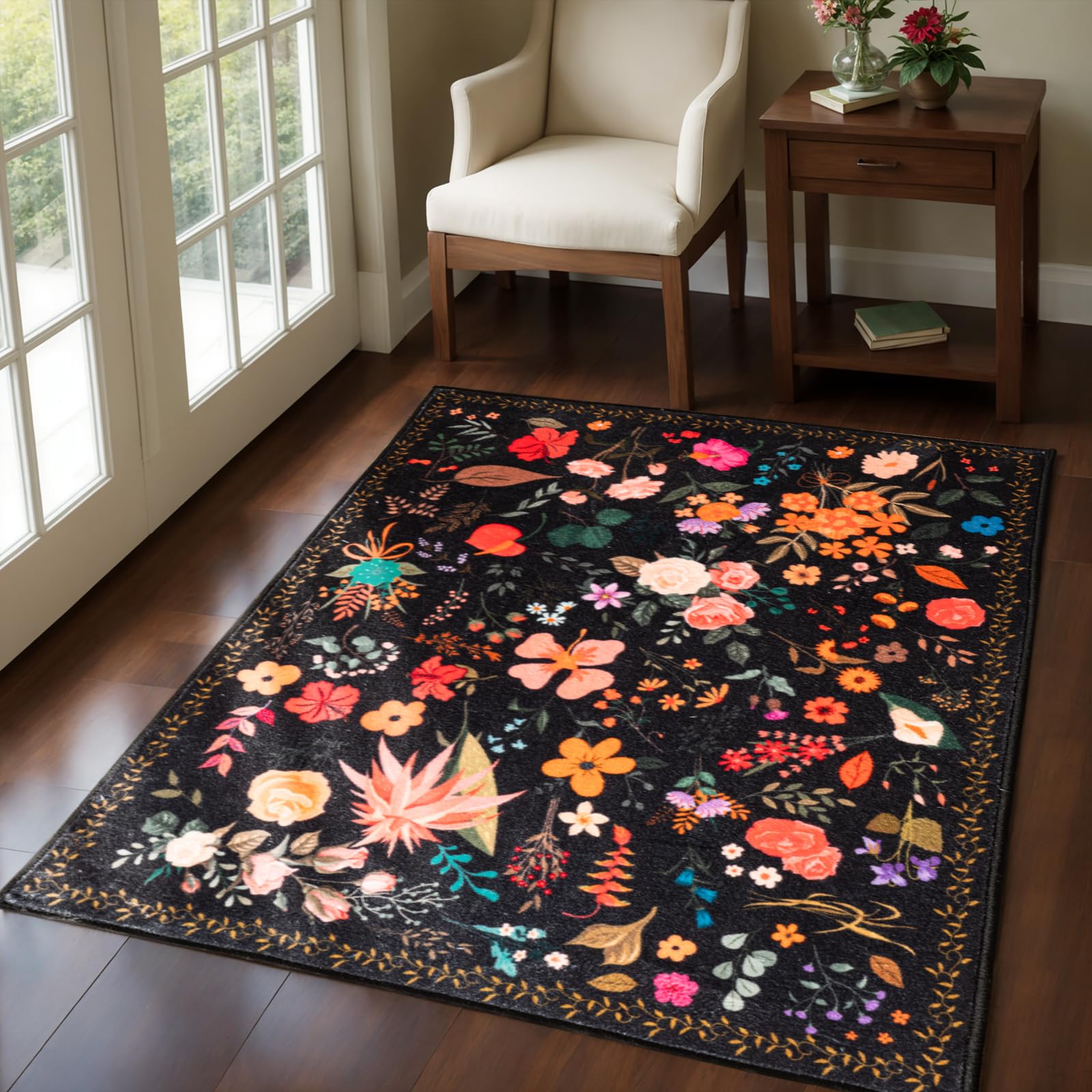CRYPTOLITE Area Rug 4x6, Washable Floral Rugs for Living Room, 0.27 ...