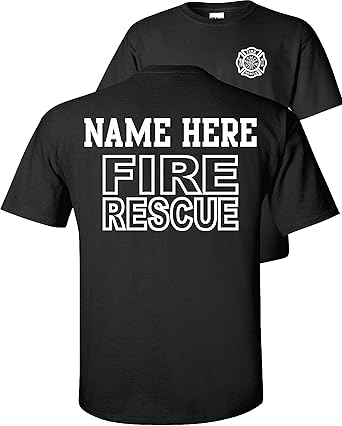 Amazon.com: Custom Fire Rescue T-Shirt Personalized Text Name ON Back ...