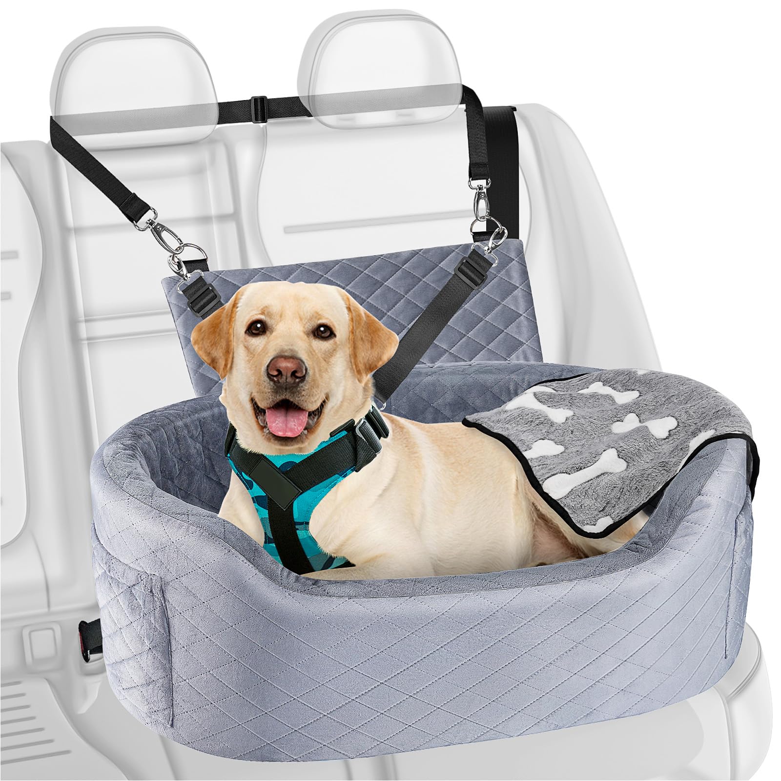 Dog Car Booster Seat for Medium Large Dogs Under 56 lbs, Grey 28D High ...