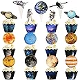 Amazon.com: 60PCS Outer Space Happy Birthday Cake Toppers Kit with ...