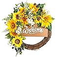 Amazon.com: Sunflower Wreaths with Welcome Sign and Daisy Flower,15 ...