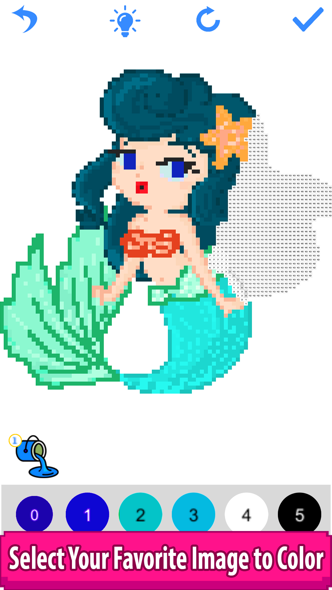 Mermaid Pixel Art - Paint by Number, Sandbox Coloring Book Pages:Amazon ...