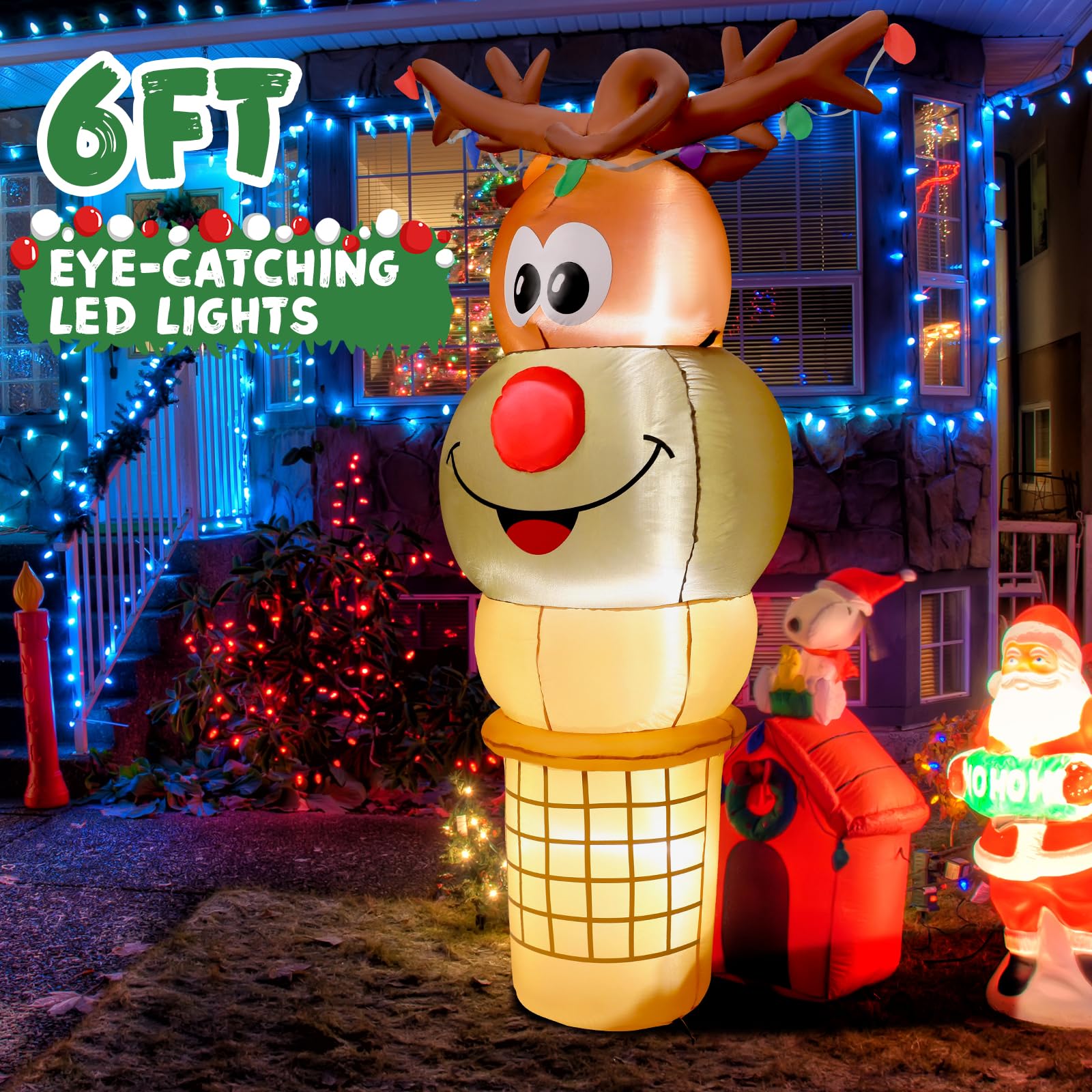 Mua 6FT Christmas Inflatables Reindeer Ice Cream Outdoor Decoration ...