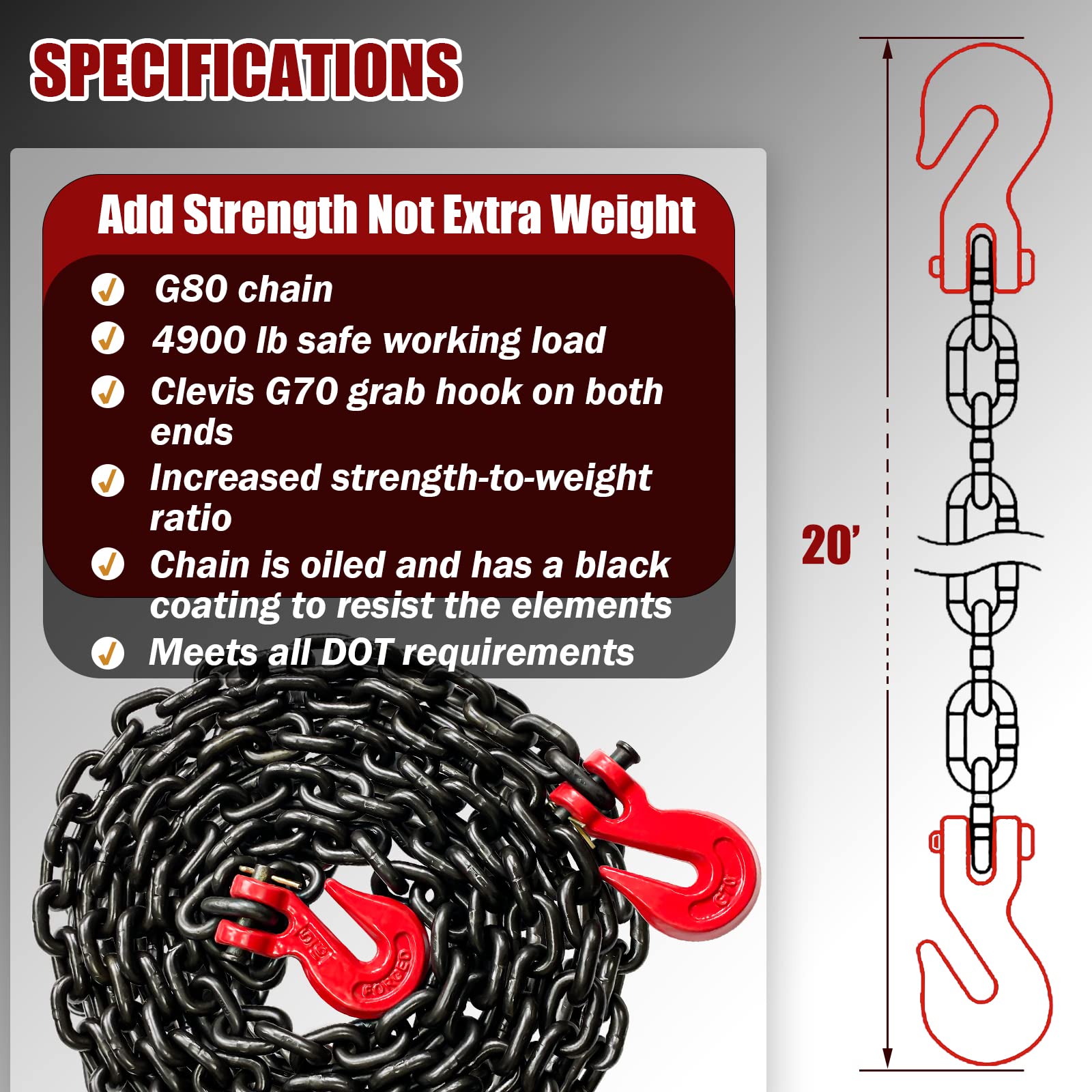 Mua FITHOIST G80 Transport Binder Chain 5/16 Inch x 20 Foot | Tow Chain ...