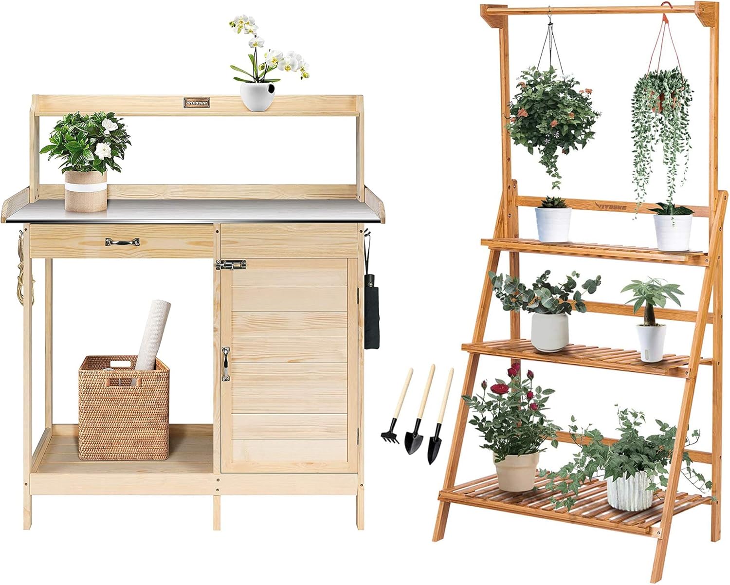 VIVOSUN Garden Potting Bench Outdoor Wood Workstation Table, 3 Tier ...