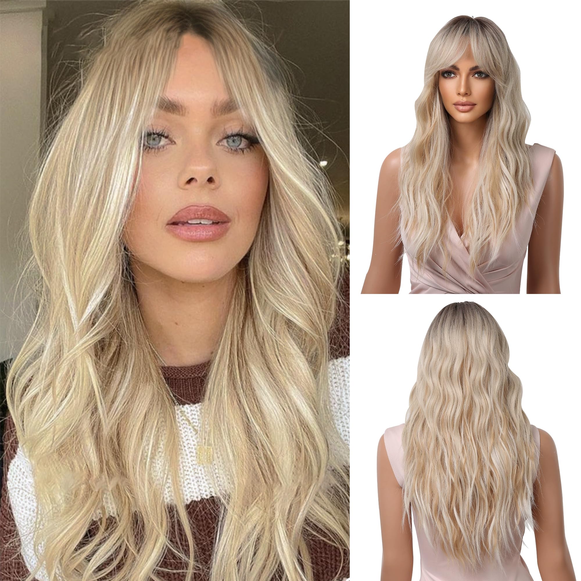 Blonde/ombré JTW Blonde Wigs for Women Long Wavy Ombre Synthetic Wig 24 ...