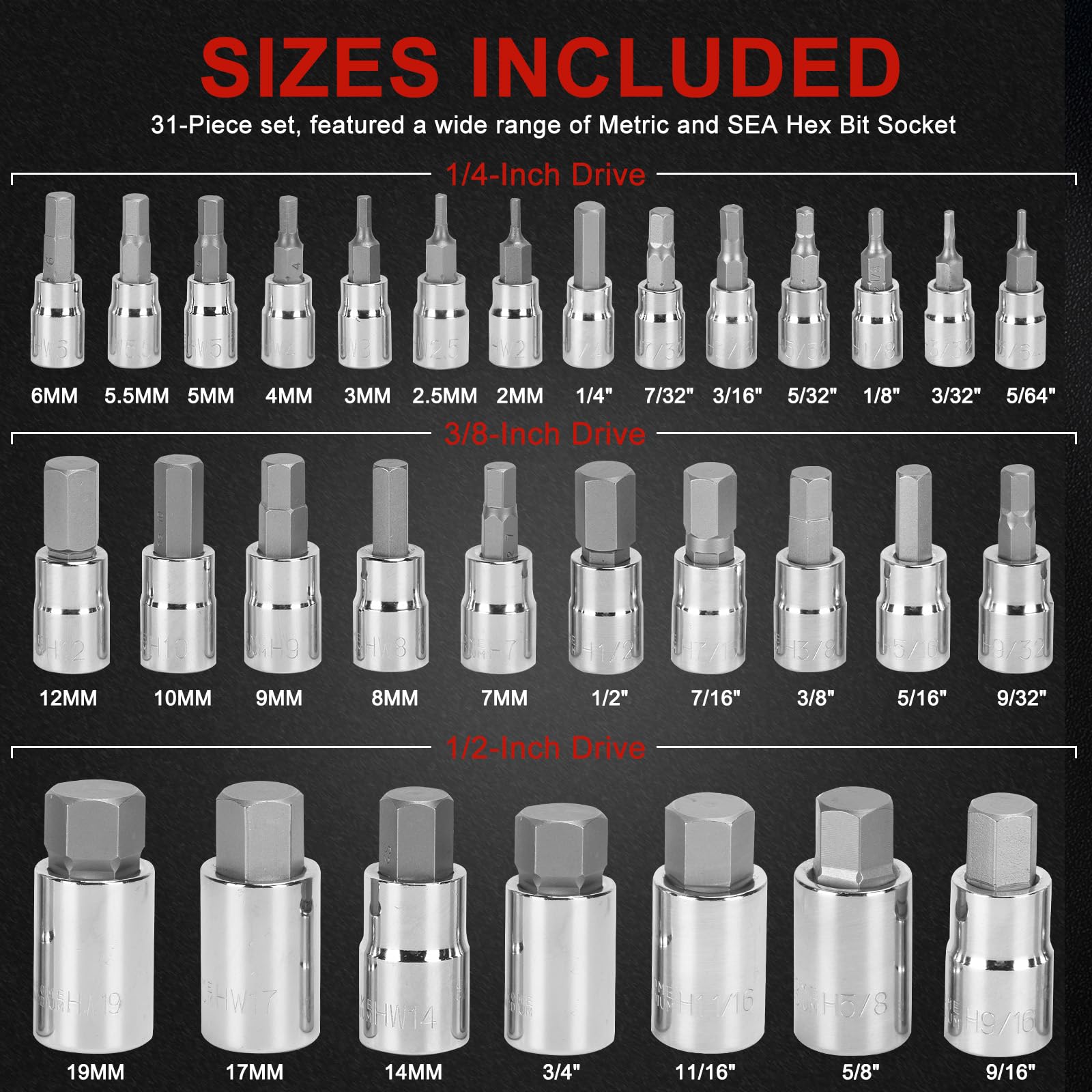 Mua AOBEN 33 PCS Hex Bit Socket Set, SAE and Metric Hex Bit Set with ...