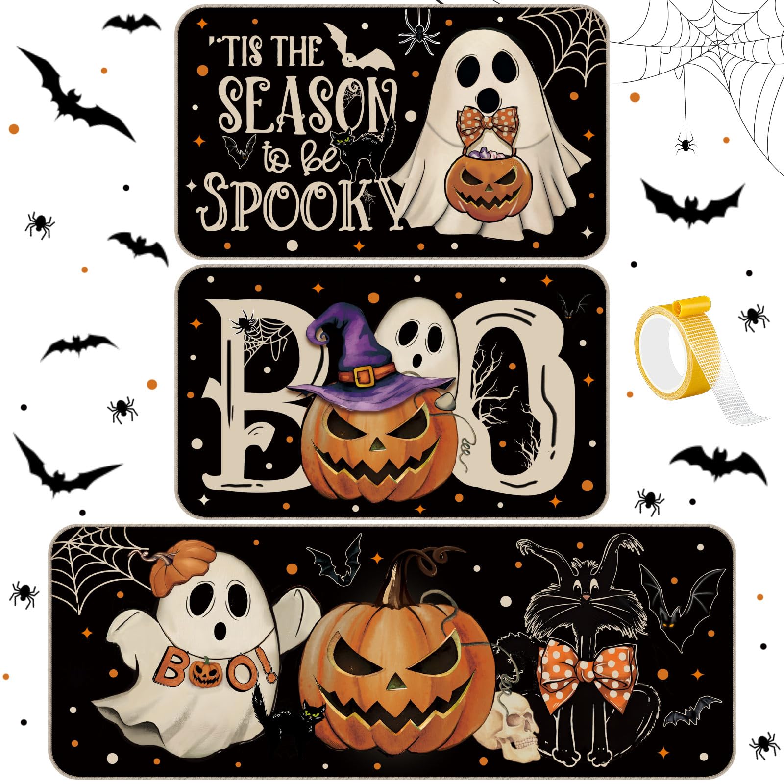 Tinideya 3 Pcs Halloween Ghost Kitchen Rugs and Mats Set Farmhouse ...