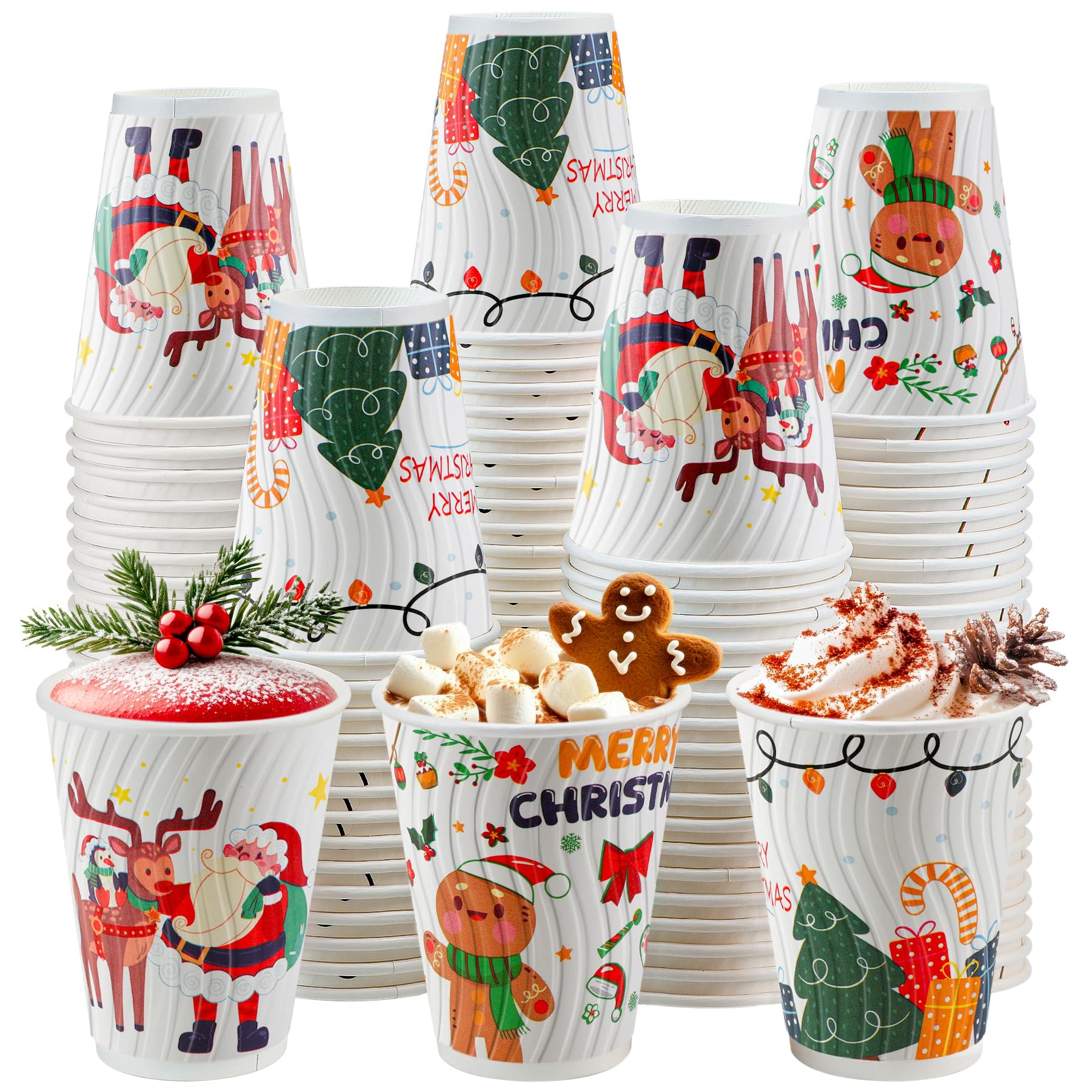 Huifany Christmas Coffee Cups 12 oz 120 Pack, Insulated Christmas Paper ...