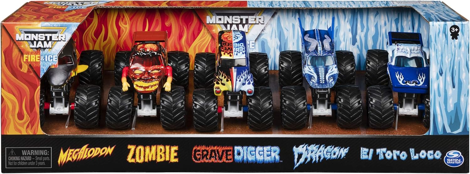 Amazon.com: Monster Jam Official Fire & Ice 5-Pack of 1:64 Scale ...