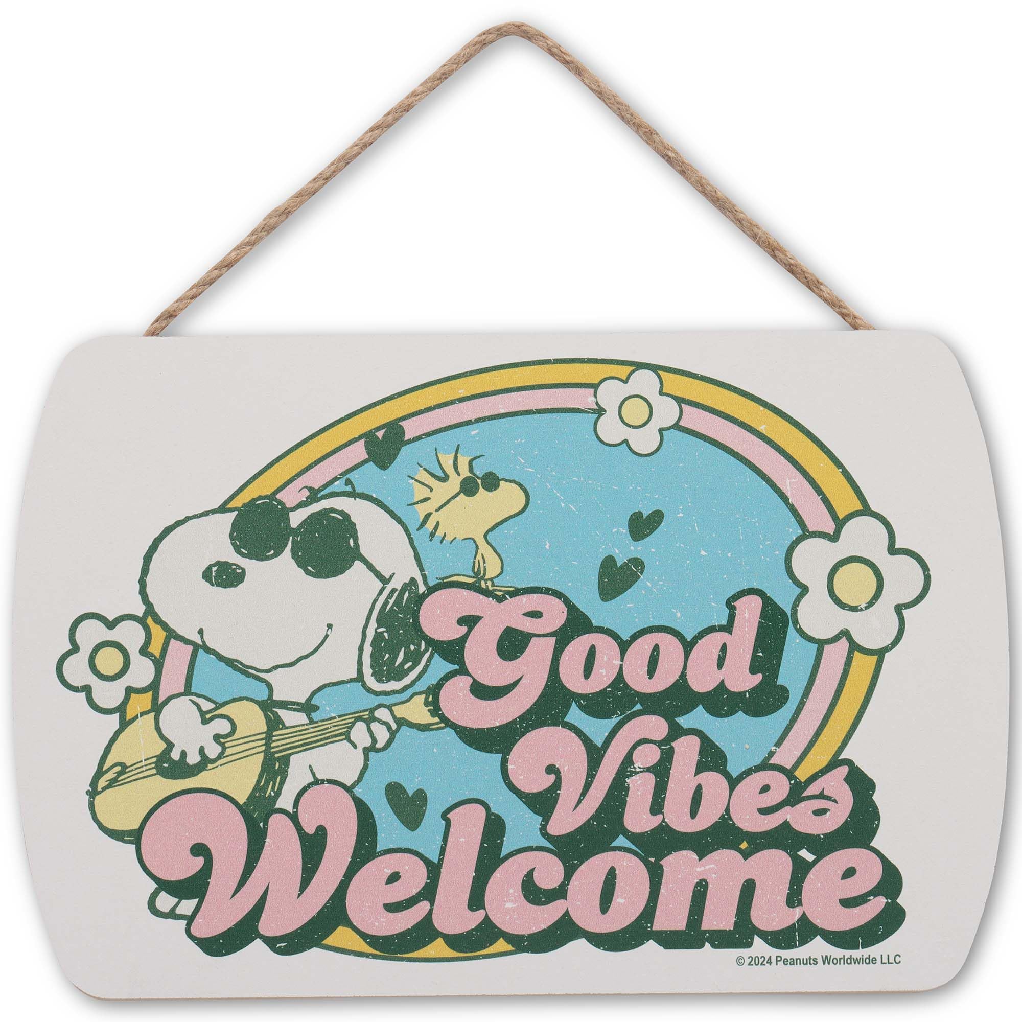 Peanuts Snoopy Good Vibes Welcome Hanging Wood Wall Decor - Fun Snoopy ...