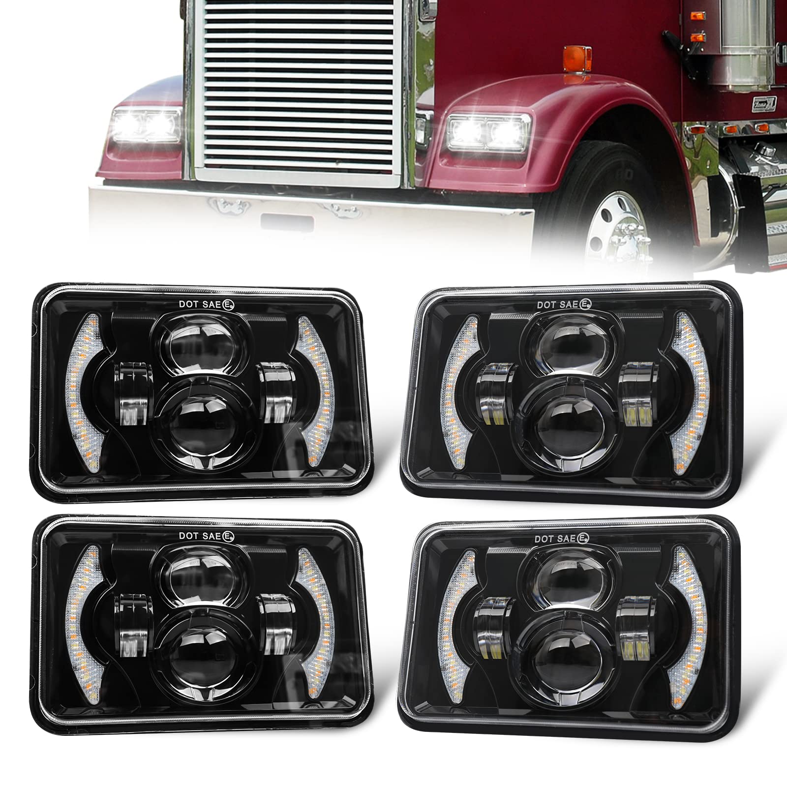 CO LIGHT 4 PCS DOT Approved 4x6 Inch LED Headlights Hi/Lo Sealed Beam ...