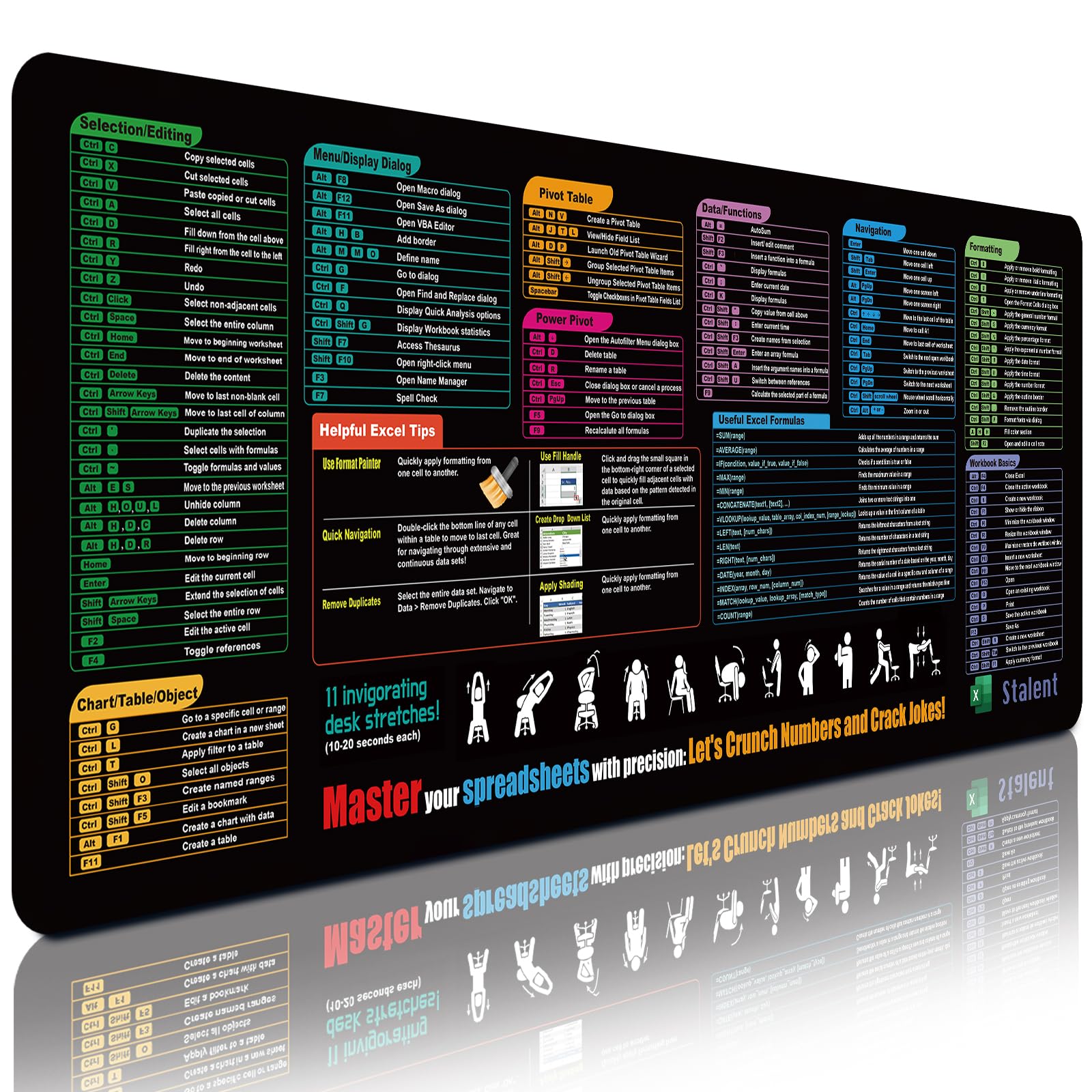 Excel Cheat Sheet Desk Pad, Updated Shortcuts Mouse Pad (31.5"x11.8 ...