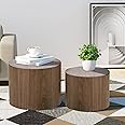 Amazon.com: KEVINSPACE Nesting Coffee Table Set of 2, Round Nesting Tables Wooden End Tables for ...
