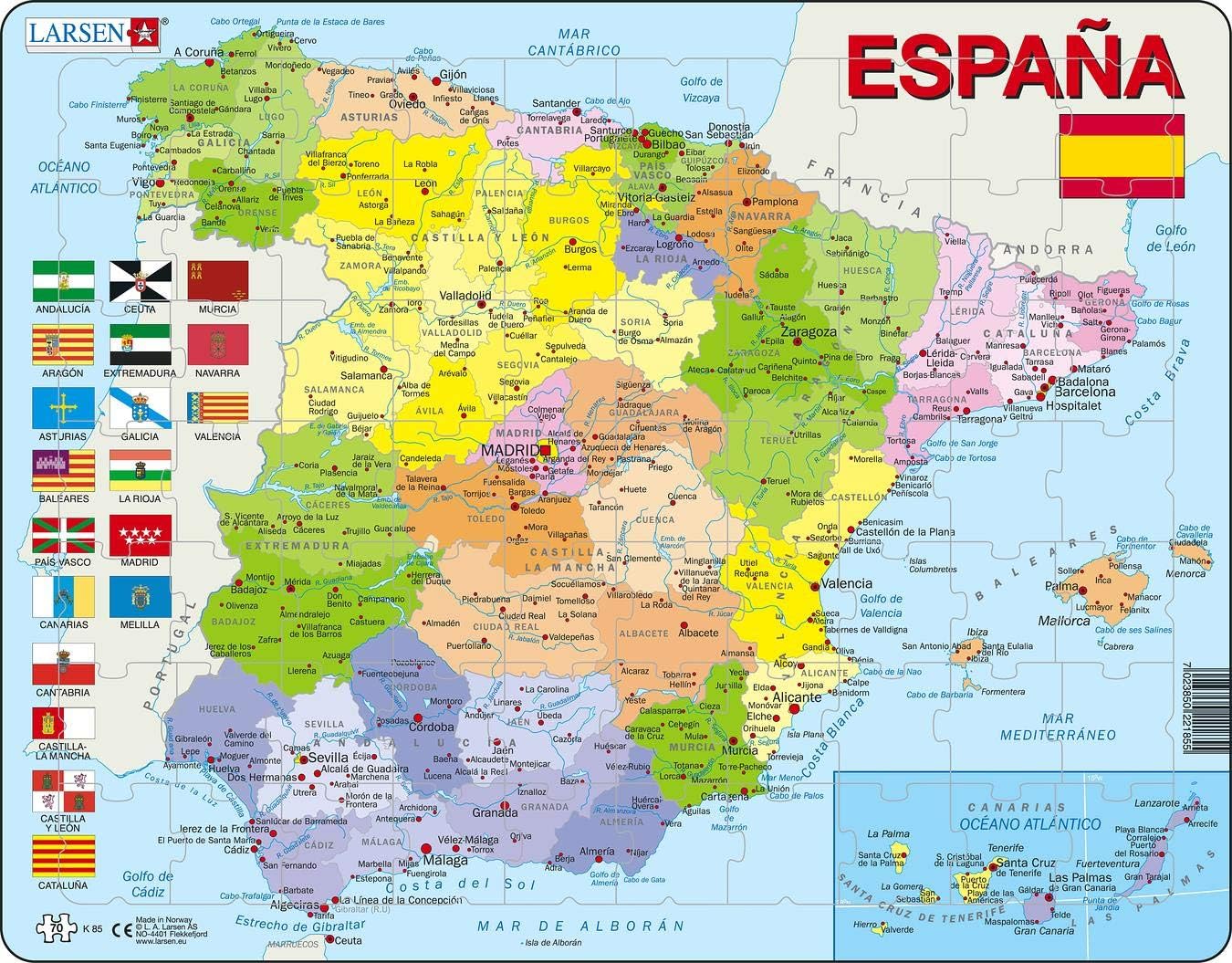 Larsen K85 Spain Political Map, Spanish Edition, 70 Piece Boxless Tray ...