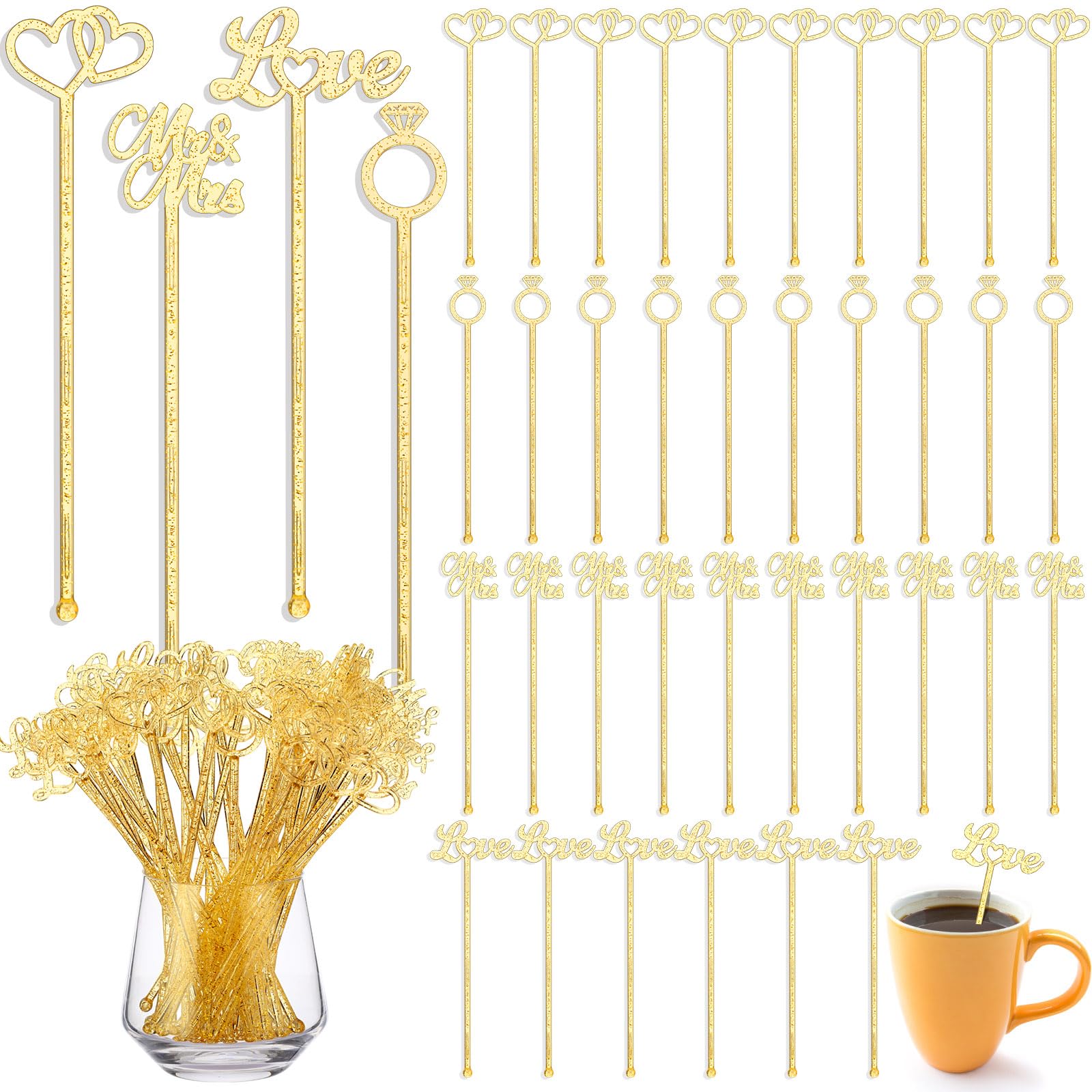 Reallnaive 100 Pcs Gold Glitter Plastic Swizzle Sticks 7. 5 Inch ...