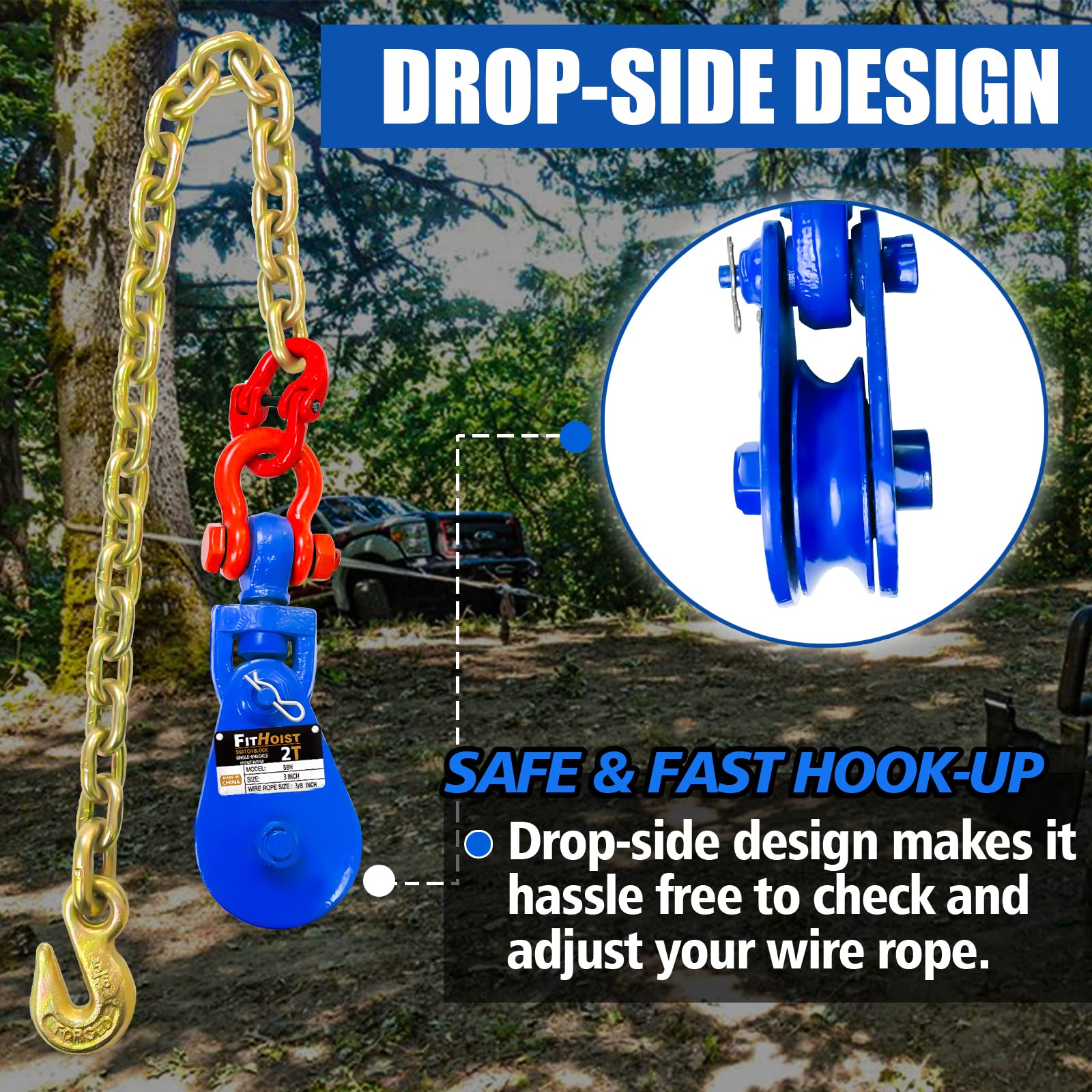 Mua 2 Tons Snatch Block with G80 Chain | 3" Sheave for 3/8" Inch Wire ...