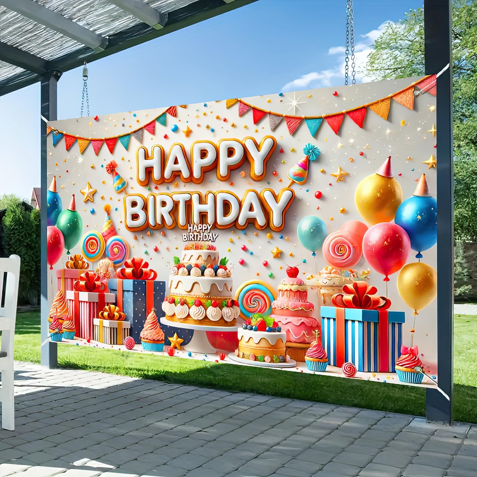 Colorful Happy Birthday Backdrop Party Decoration Banner for Birthdays ...