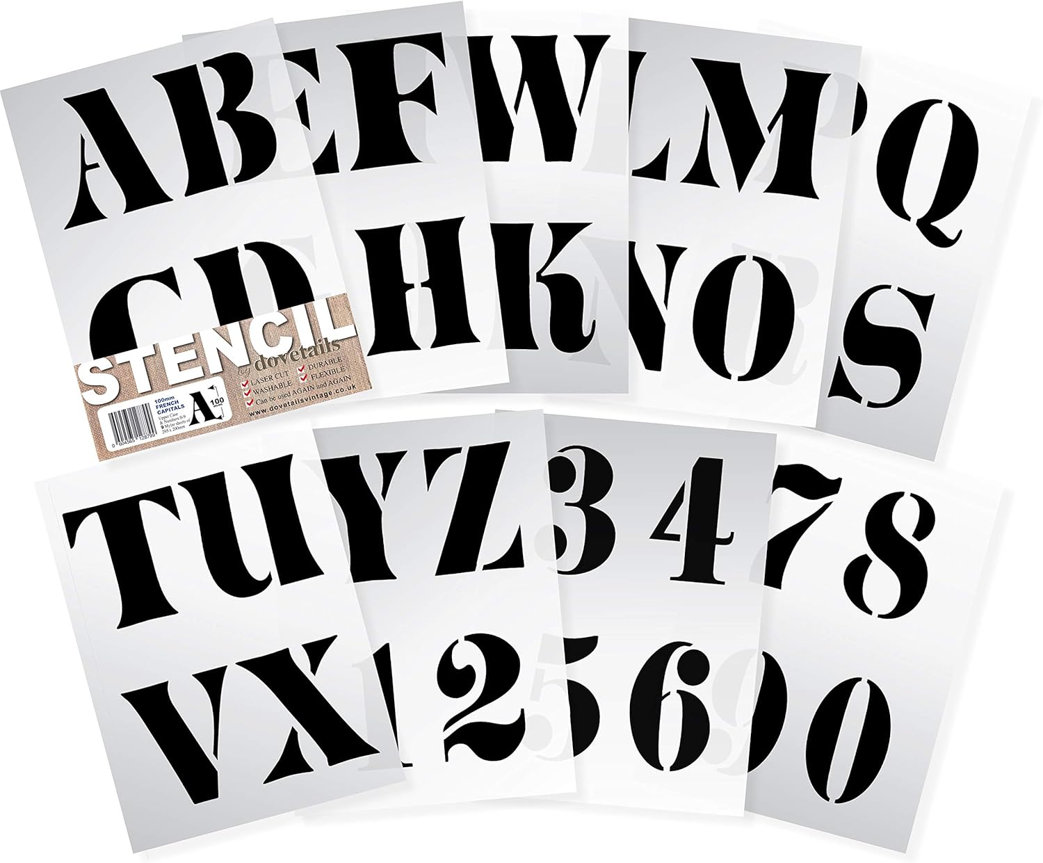 Dovetails Vintage LETTER STENCILS 100mm tall (4 inch) LARGE FRENCH ...