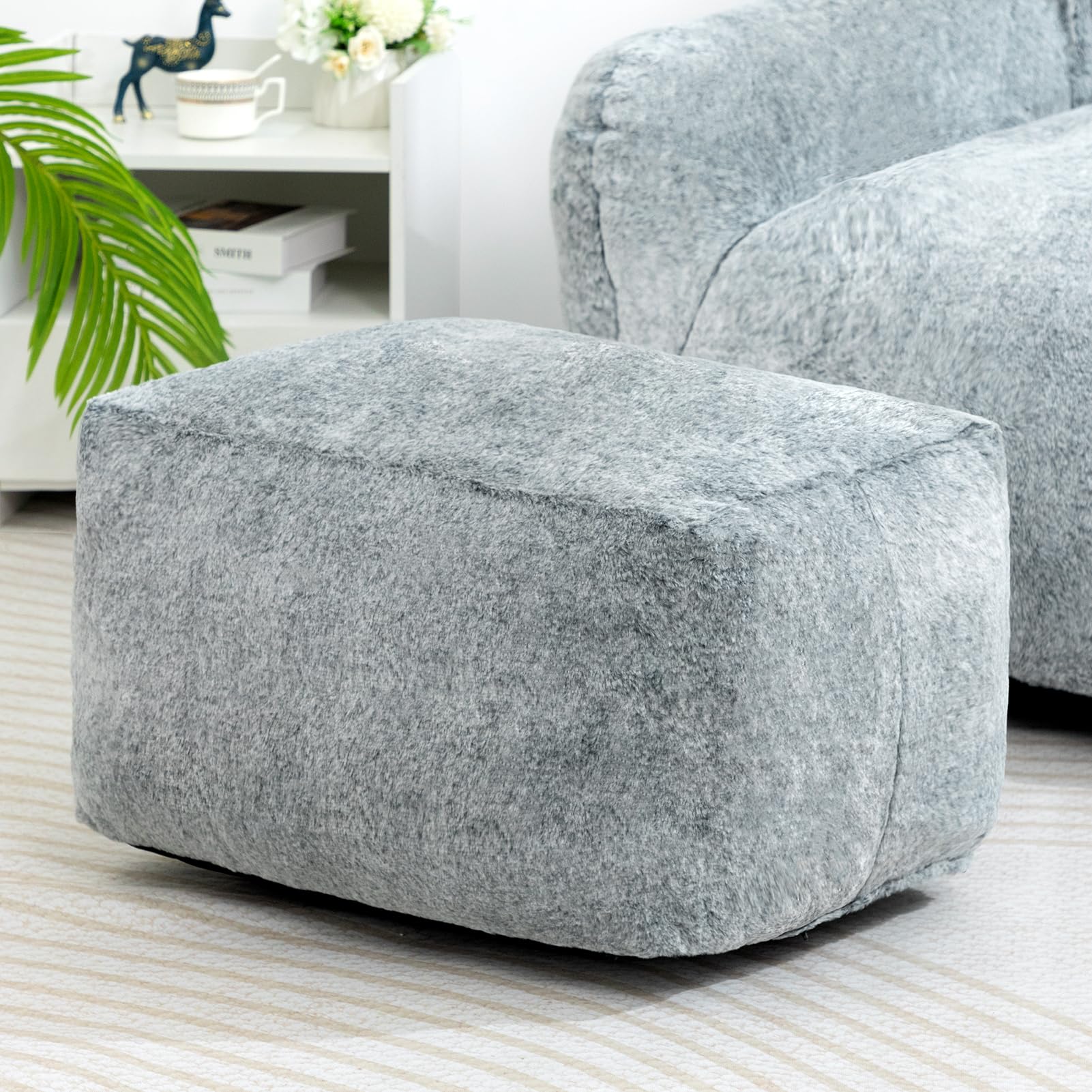 HollyHOME 15"(H) Bean Bag Ottoman Pouf, 6.6LB Memory Foam Filled ...