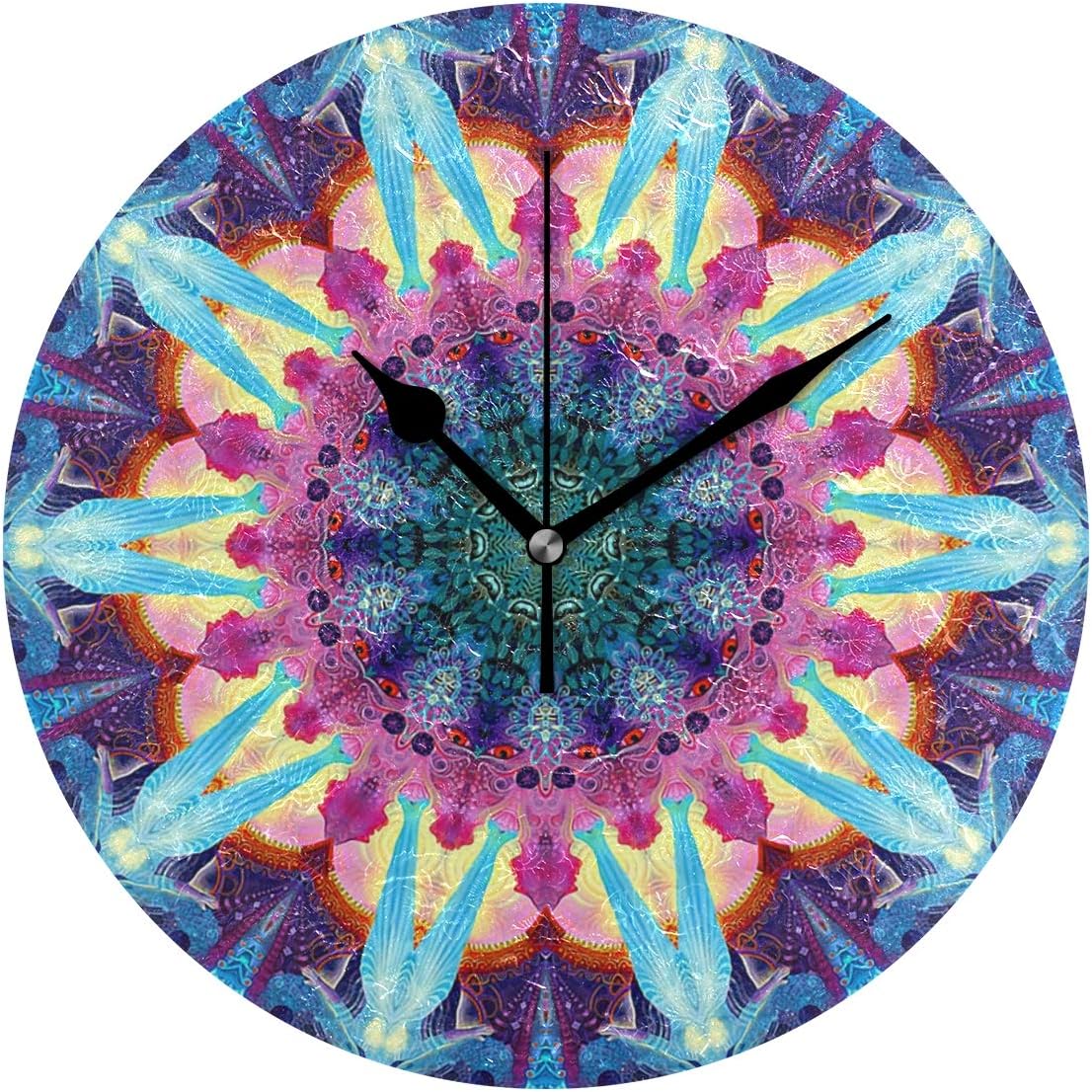EZIOLY Hippie Mandala Bohemian Psychedelic Wall Clock, 10 Inch Silent ...