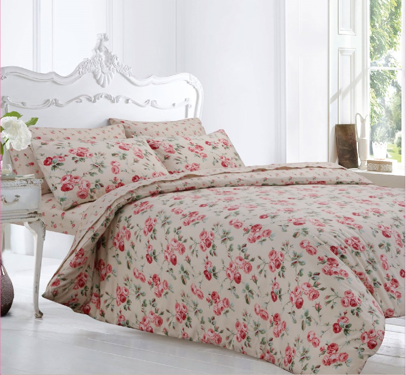 Single Bed Floral Pink Thermal Flannelette Duvet Cover Bedding Set Single Bed Floral Pink Thermal Flannelette Duvet Cover Bedding Set