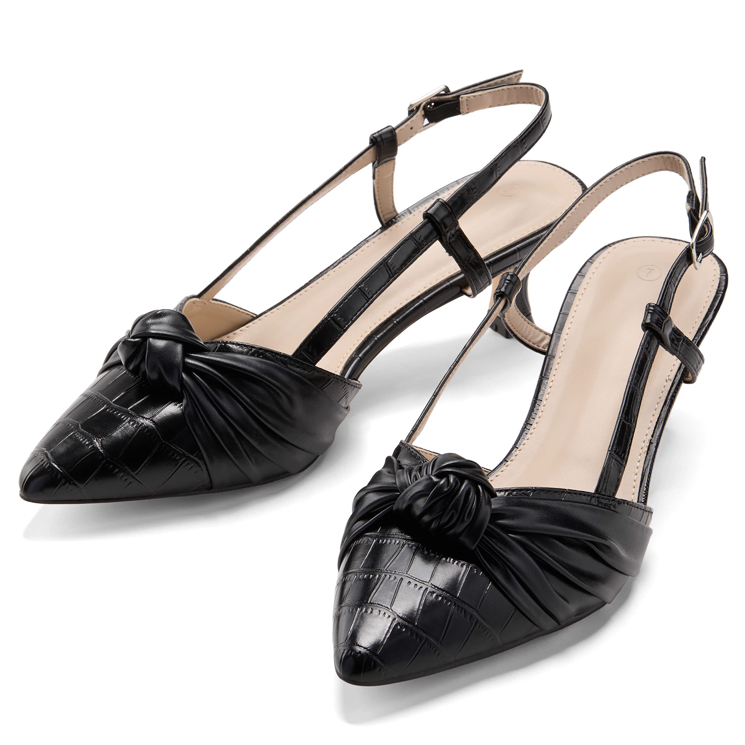 LAICIGO Women's Closed Pointed Toe Kitten Heel Slingback Sandals ...