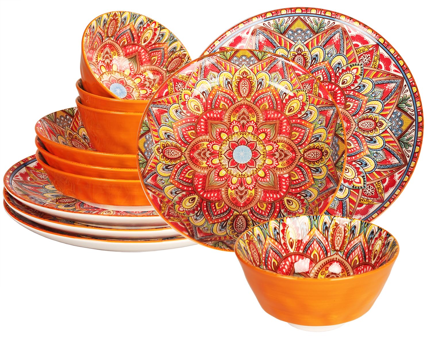 YA JU Mandala Dinnerware Sets (12 Pcs) Serves 4, Buffet Dinnerware ...