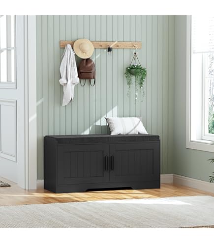 Freestanding Shoe Rack Outdoor Storage Bench – 2-Door Weatherproof ...