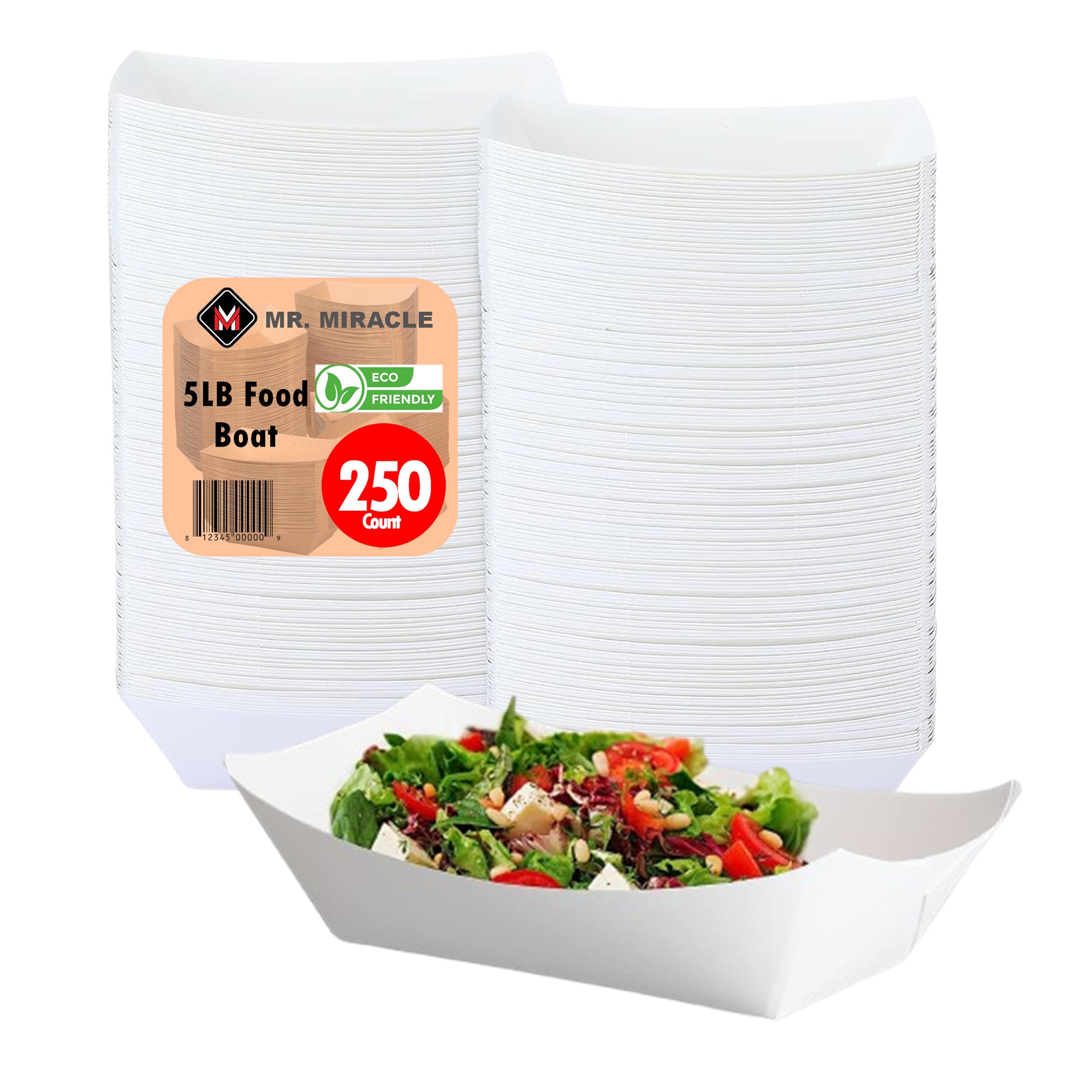 Paper Food Trays, Kraft Paper. Extra Large (5LB). 250 Pack, Disposable ...