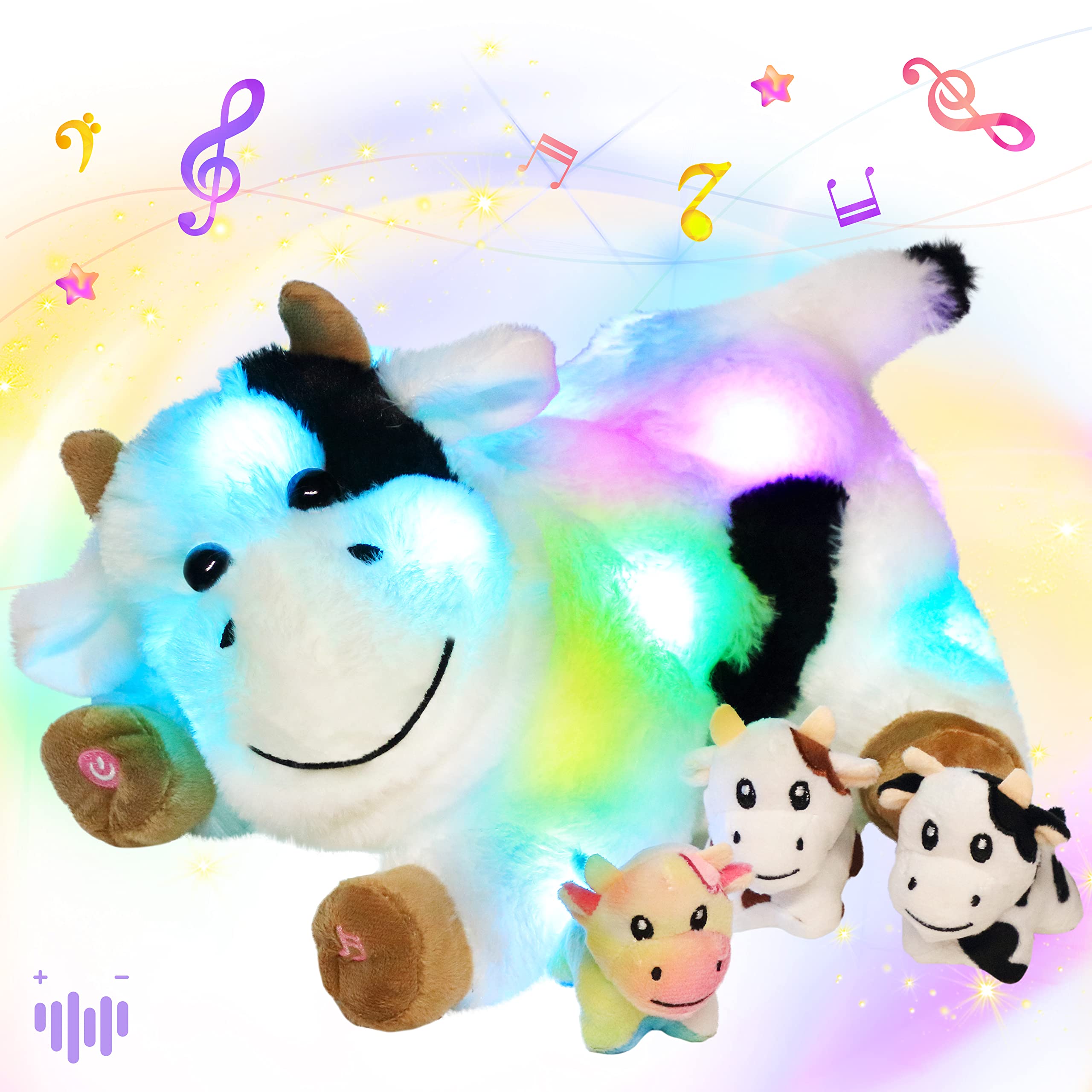 Hopearl LED Musical Stuffed Cow Lighting Up Singing Plush Toy Playset ...