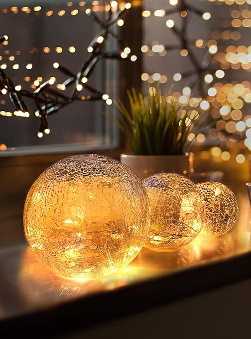 LED Glass Ball Lights Set of 3 - Exclusive Size, Warm White, incl ...