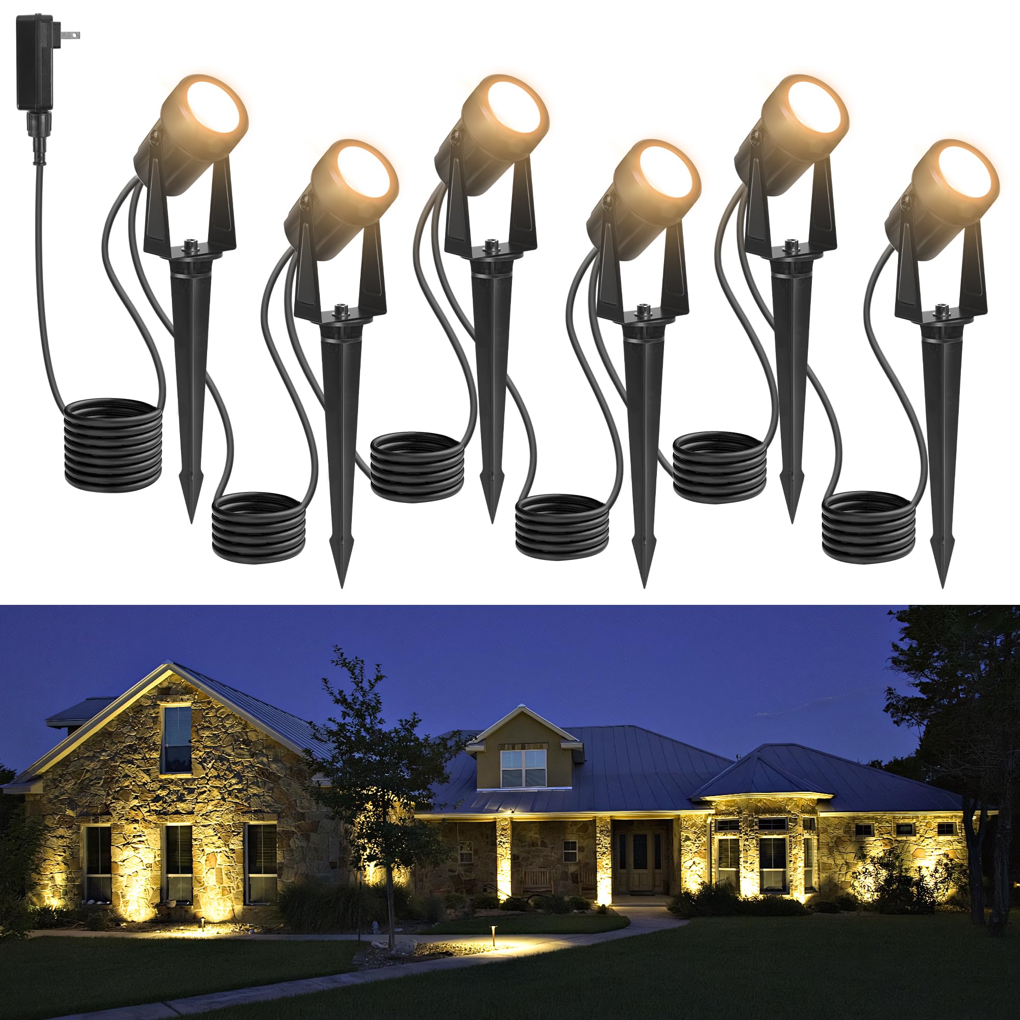 Outdoor Landscape lighting Low Voltage, 65.6FT Wired LED Spot light ...