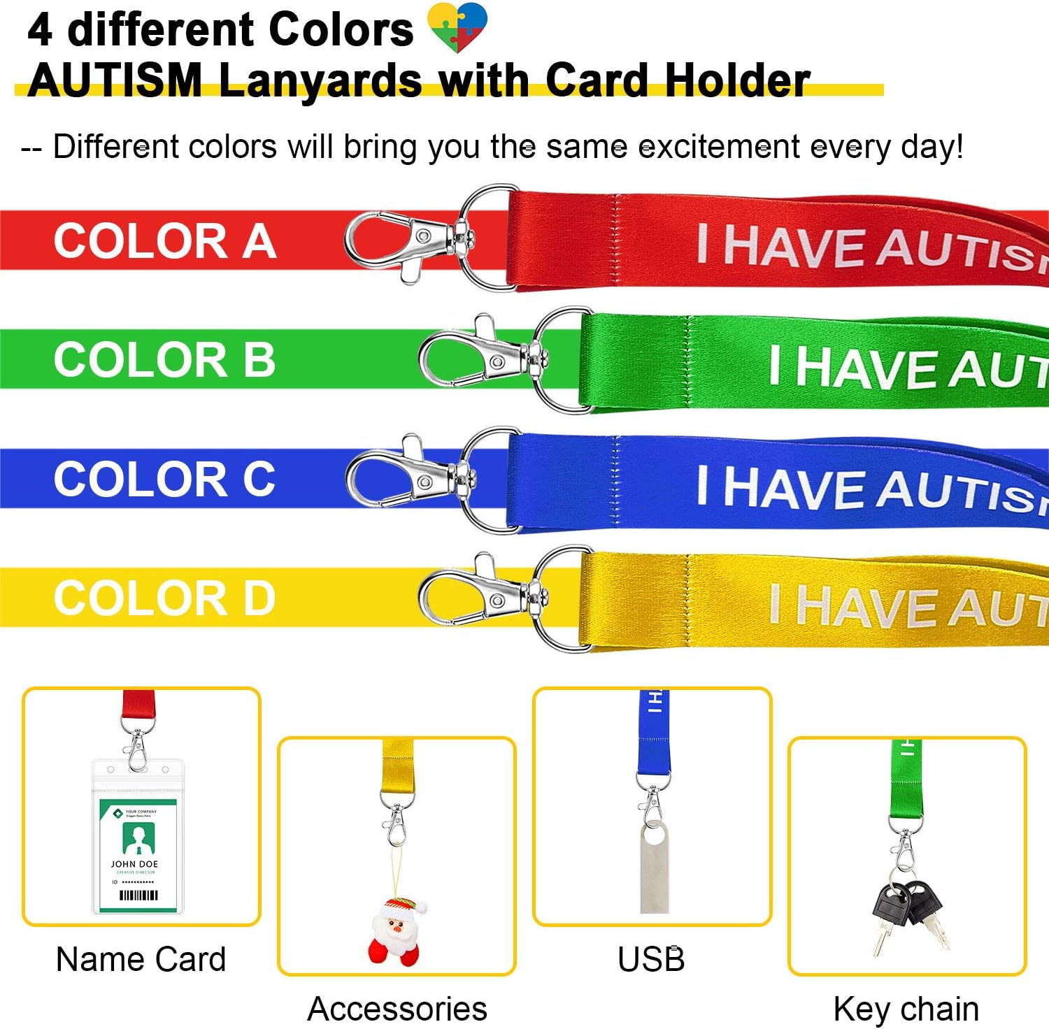 8 Sets Autism Awareness Lanyard with Card Holder Mental Health ...