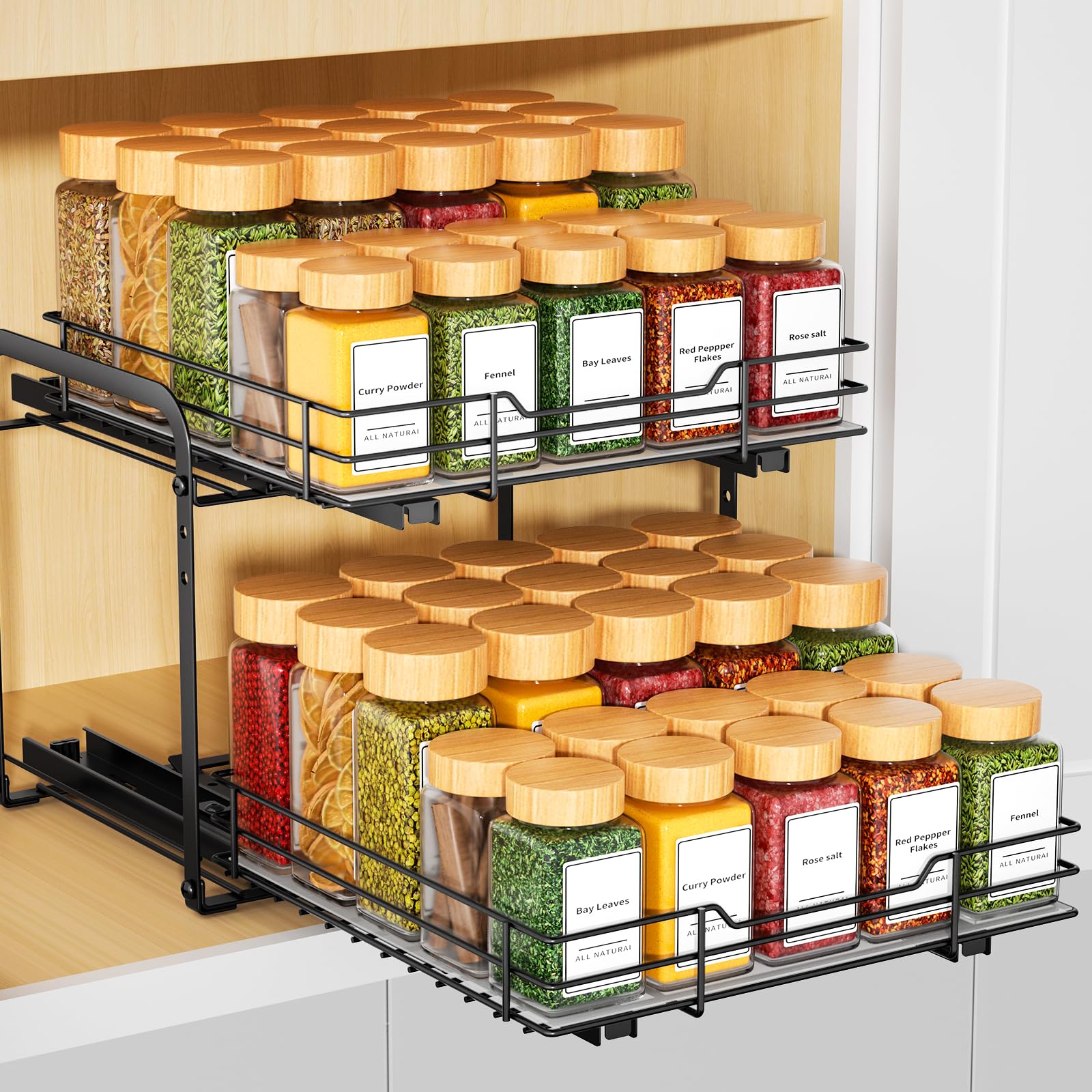RCHYFEED Spice Organization for Cabinet,2 Tier Pull out Spice Rack ...