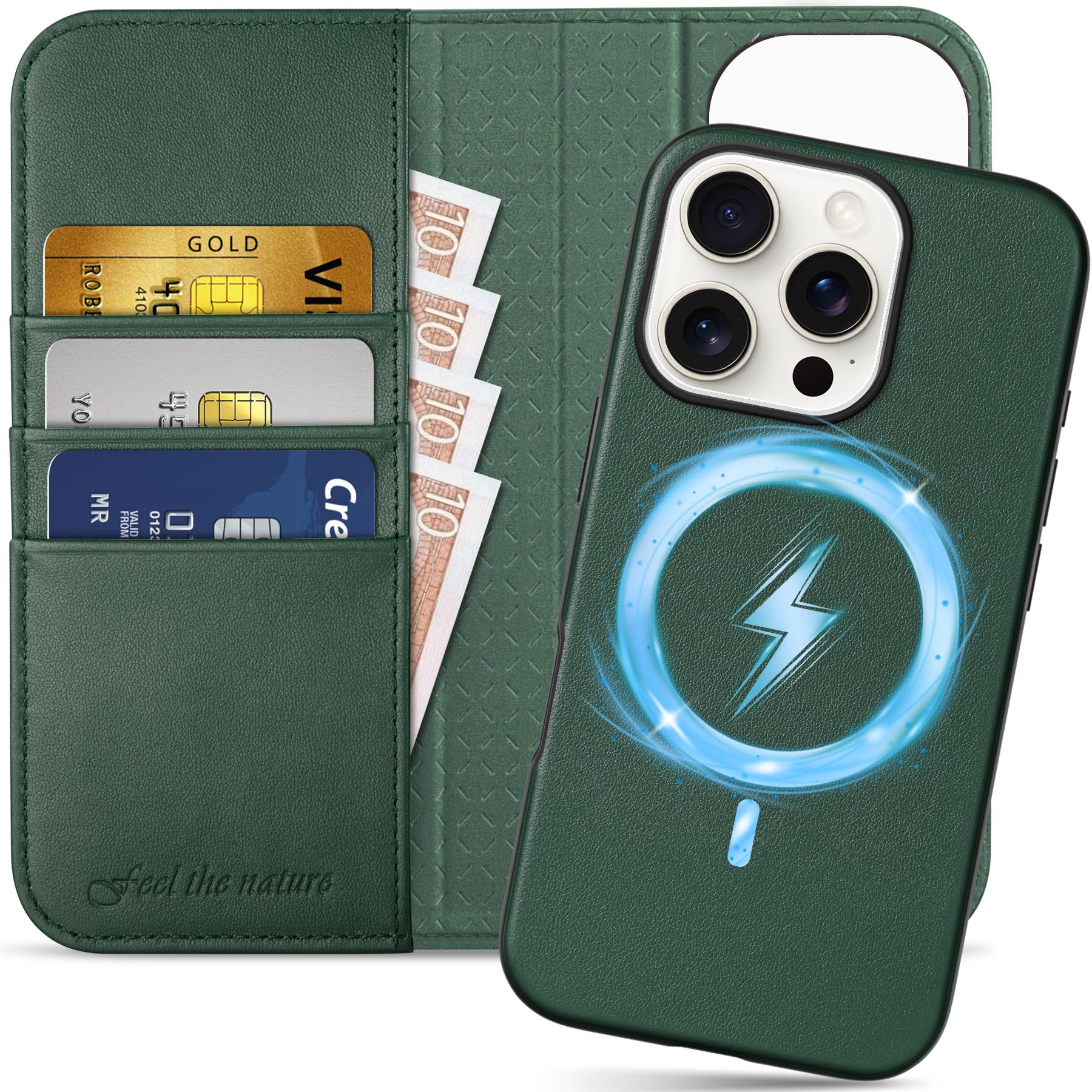 SHIELDON Wallet Case for iPhone 16 Pro 6.3", Genuine Leather 2 in 1 ...