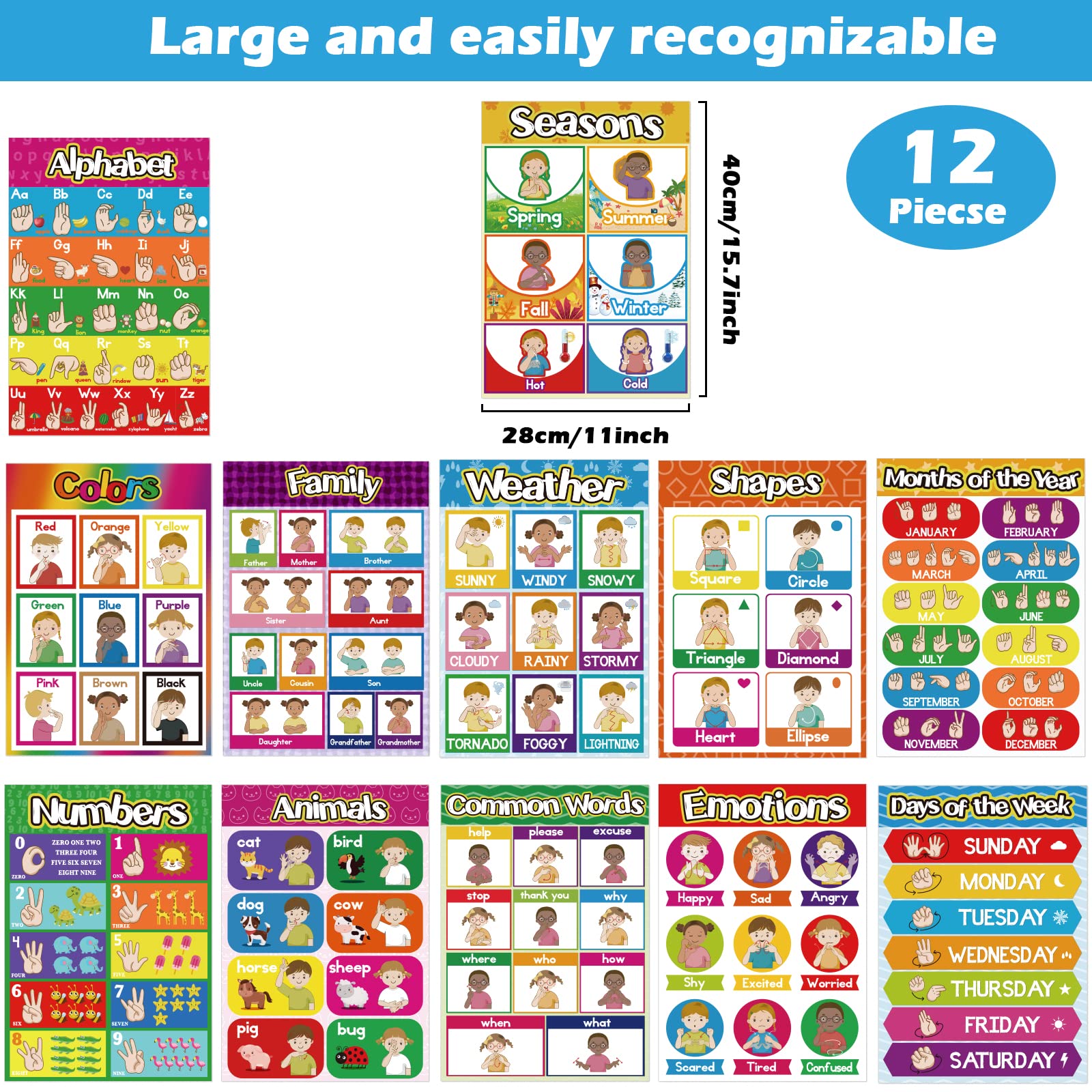 Mua Sign Language Poster ASL Poster for Classroom 12 Pieces ASL Posters ...