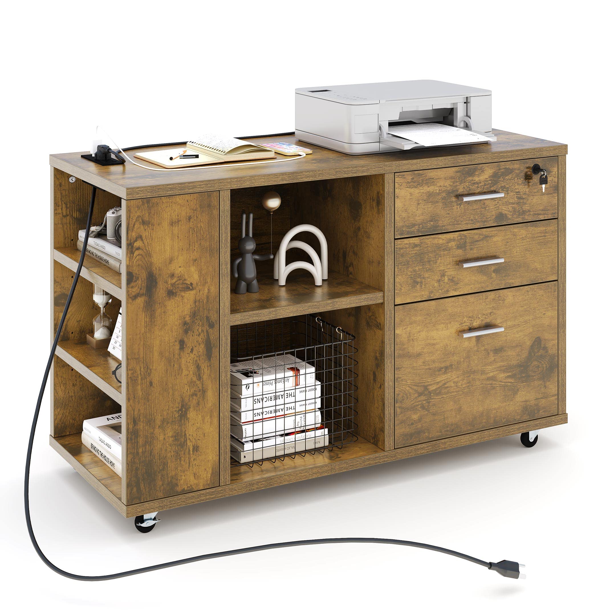 YITAHOME File Cabinet with Charging Station, Mobile Lateral Filing ...