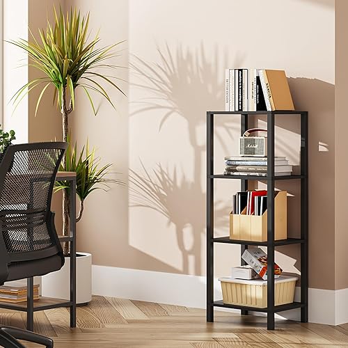 TUTOTAK Bookshelf, 4-Tier Tall Book Shelf, Narrow Bookcase for Small ...