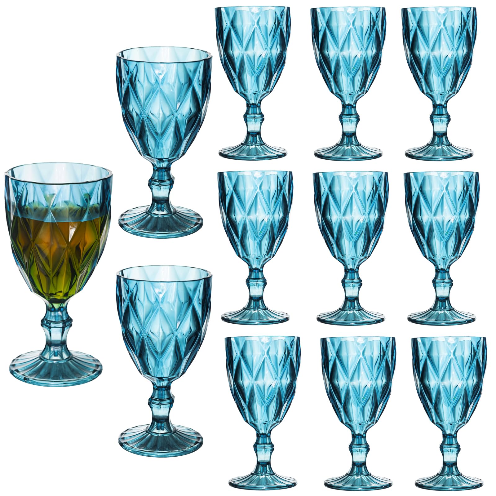 12 Pack Vintage Wine Glasses, Plastic Reusable 12 Ounce Colored Water ...