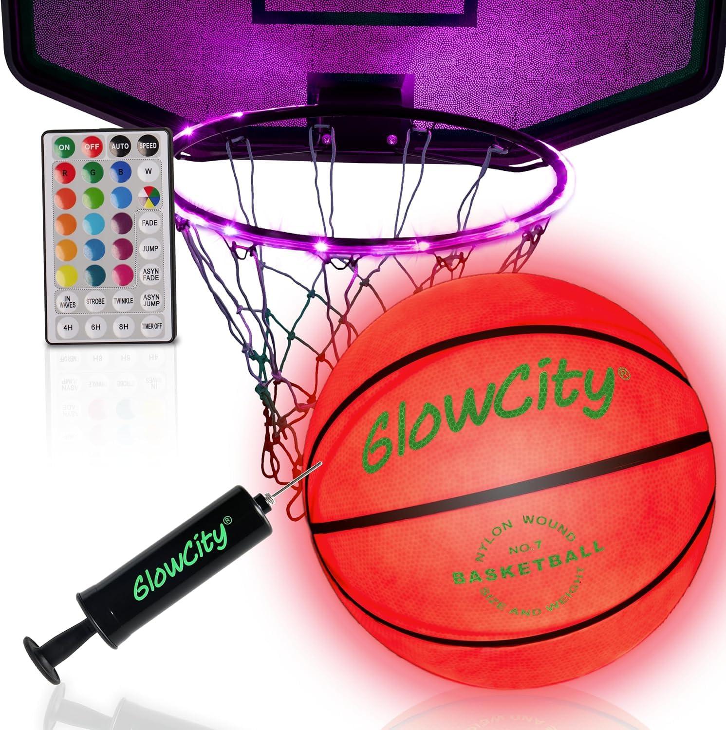 GlowCity LED Basketball with Rim Light Set - Light-Up Basketball ...