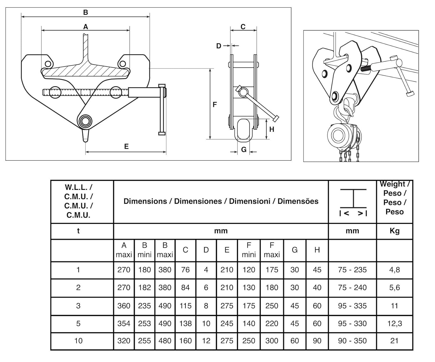 Tractel 5.0t Tractel Corso clamp Corso Beam/Girder Clamp, 5.0 Tons ...