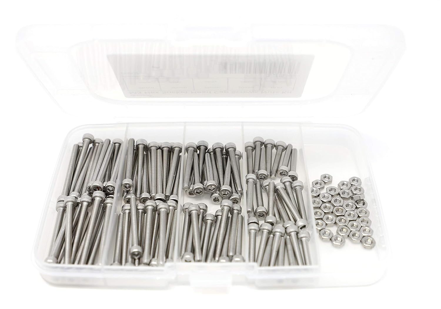 iExcell 125 Pcs M3 x 20mm/25mm/30mm/35mm Stainless Steel 304 Hex Socket Head Cap Screws and Nuts ...