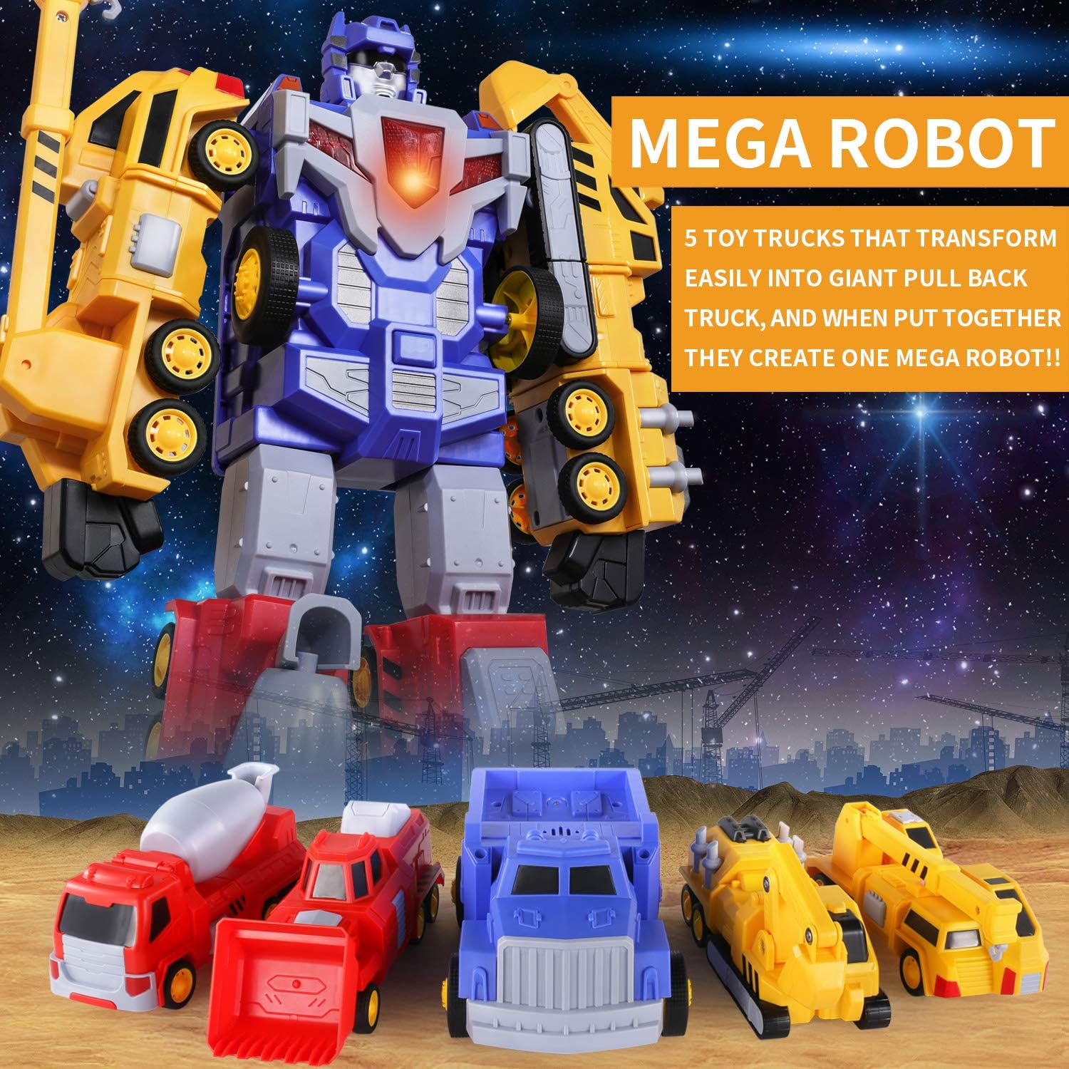 TEMI 5-in-1 transformers Construction Vehicles Transform into Robot ...