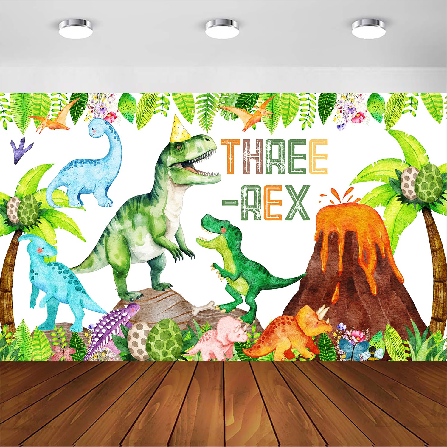 Three Rex Birthday Decorations Boy Watercolor Dinosaur 3rd Birthday ...
