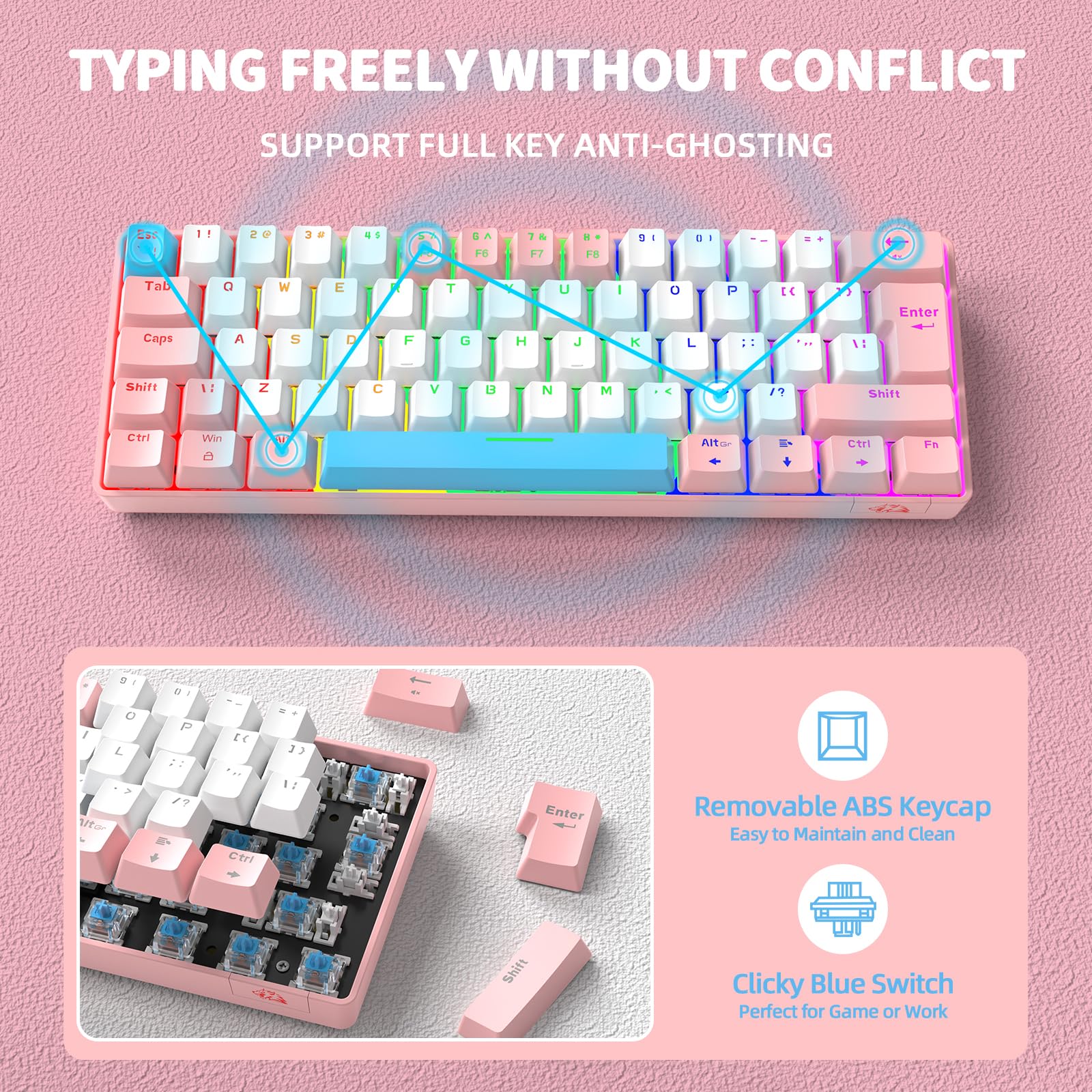 Mua T60 Wired 60% TKL Mechanical Gaming Keyboard with Led Rainbow ...