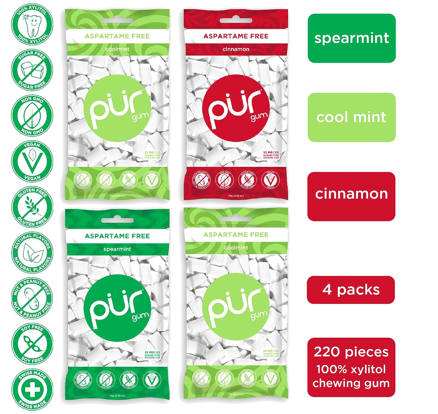 Pur 100 Xylitol Chewing Gum Variety Pack Sugar Free Aspartame Free