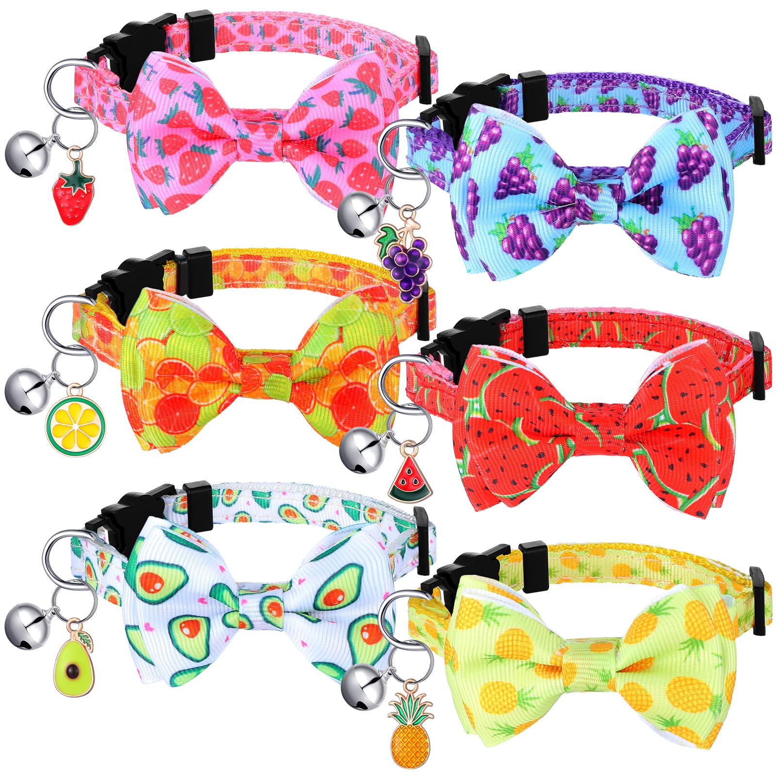Xuniea 6 Pack Fruit Cat Collar, Summer Cute Breakaway Bow Tie Collars ...